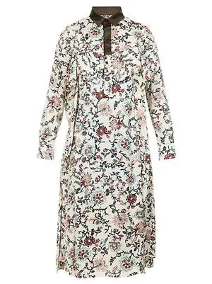 Sacai Floral Print Satin Collar Midi Dress - Ivory
