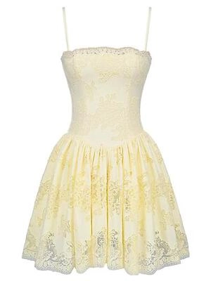 House Of Cb Chloe Broderie-anglaise Cotton-blend Mini Sundress - Lemon