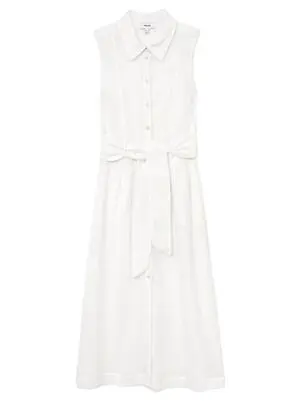 REISS Sleeveless Cotton Midi Dress - Ivory