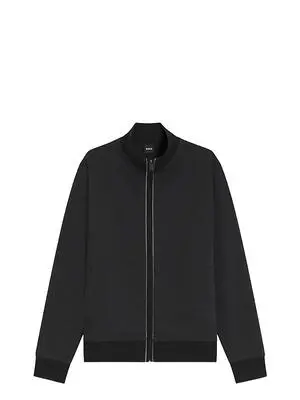 BOSS Funnel-neck Zip-up Cotton Sweatshirt - Black