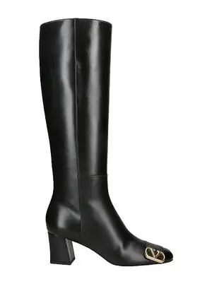 VALENTINO Valentino Garavani VLogo Heeled Knee-High Leather Boots
