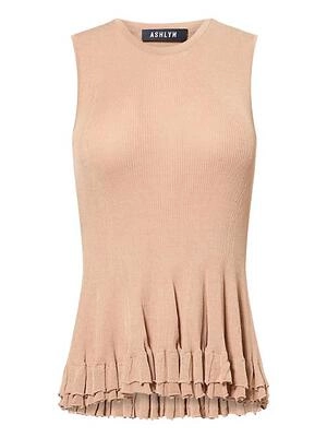 ASHLYN Ashlyn Greer Sheer Crew-Neck Woven Top Tan