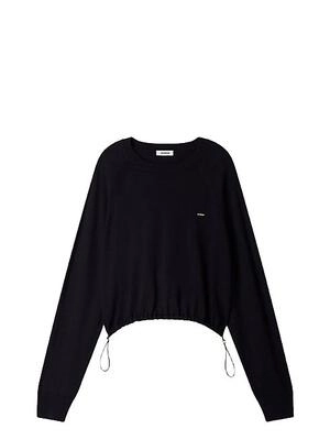 Sandro Wool-blend Sweatshirt With Branding And Drawstring Hem - Navy Blue