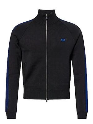 WALES BONNER Crochet-stripe Zip-up Knitted Track Top - Navy