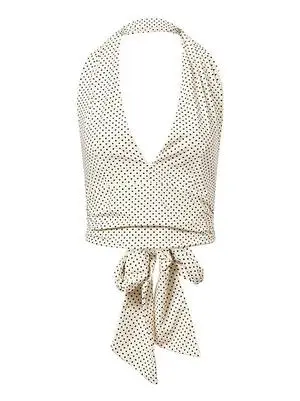 Hunza G Polka-dot Halterneck Stretch-woven Top - Vanilla