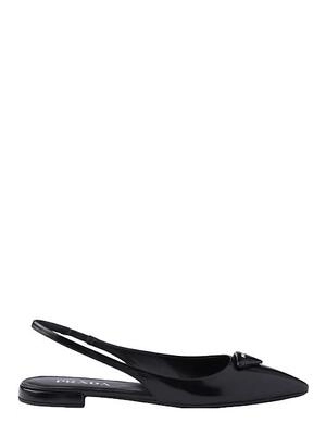 Prada Brushed Leather Ballerina Slingbacks - Black