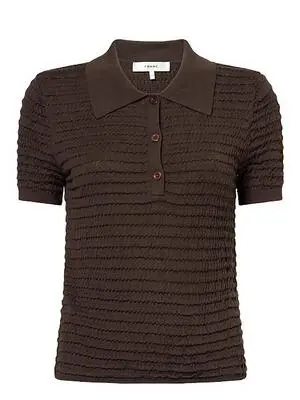 FRAME Smocked Silk And Cotton-blend Polo Shirt - Chestnut