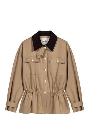Maje Cotton-blend Jacket With Corduroy Collar - Beige