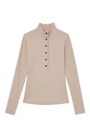 REISS Ida Funnel-neck Ribbed Top - Neutral