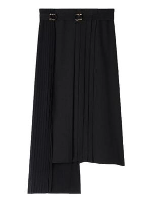 Sandro Pleated Asymmetric Woven Midi Skirt - Black