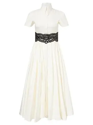 Mona Alshebil Gathered Belted Cotton Maxi Dress - Ivory