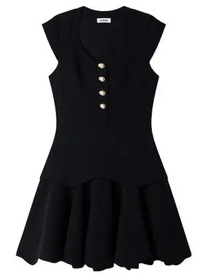 Sandro Button-front Flared-hem Crepe Mini Dress - Black