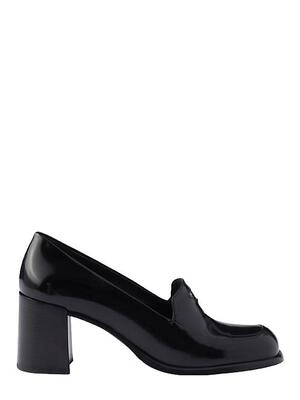 Prada Brushed Leather Heeled Loafers - Black