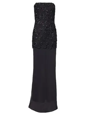 ROTATE BY BIRGER CHRISTENSEN Strapless Floral Embroidered Mesh Maxi Dress - Black