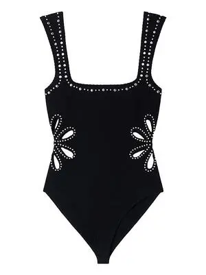 Sandro Studded Square Neck Bodysuit - Black