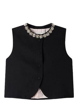 Sandro Sleeveless Jewel-neck Wool Jacket - Black