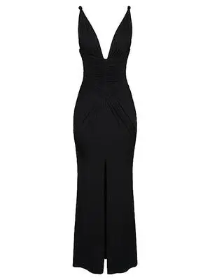 House Of Cb Tabitha Front Split Stretch-woven Maxi Dress - Black