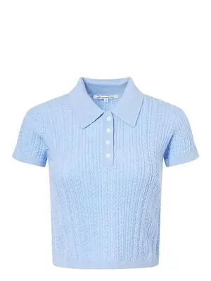 Good American The Micro Cable-knit Merino Wool Polo Top - Sky