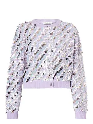 ZANKOV Paillette Embellished Wool-blend Cardigan - Lavender