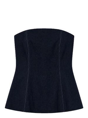 OMNES Strapless Linen-blend Top - Navy