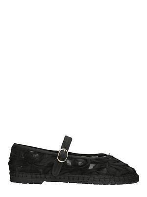 FLABELUS Pierre Lace Velvet Ballet Flats - Black