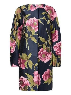 Carolina Herrera Floral Print Cocoon Coat - Midnight Multi