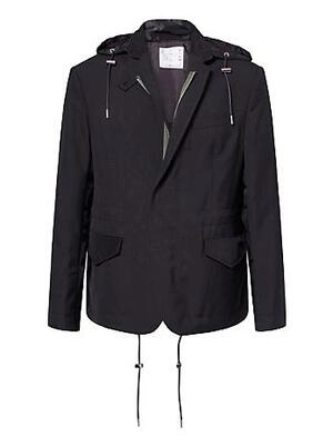 Sacai Detachable Hood Notch-lapel Woven Jacket - Black