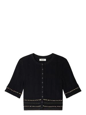 Sandro Sandro Cropped Bead-Embellished Knitted Cardigan Black