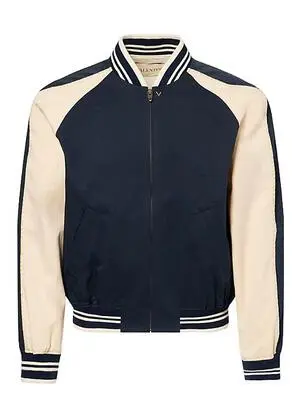 Valentino Garavani Contrast-stripe Zip-up Cotton Bomber Jacket - Navy