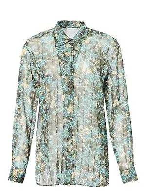 Dries Van Noten Floral-print Pleated Woven Shirt - Sky