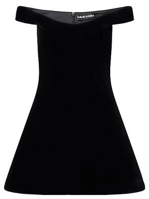 David Koma Off-shoulder Flared Velvet Mini Dress - Black