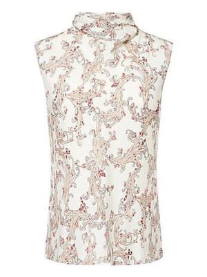ME+EM Sleeveless Silk Floral Print Top - Light Cream/multi