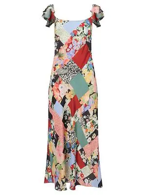 Rixo Adele Printed Silk Midi Dress - Olivia Patchwork Multi