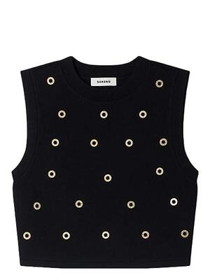 Sandro Embellished Cropped Knitted Vest Top - Black