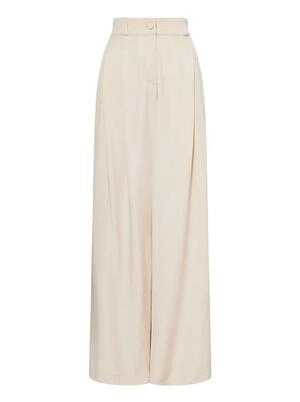 REBIRTH Wide-leg Mid-rise Woven Trousers - Butter