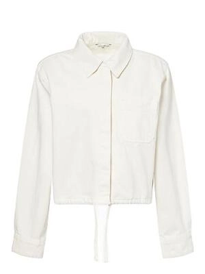 THE COUTURE CLUB Padded Shoulder Cotton Denim Jacket - Ecru