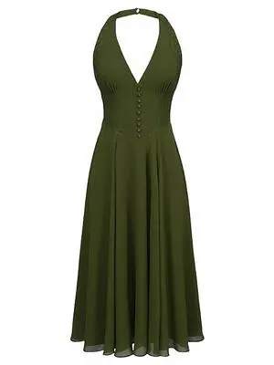 House Of Cb Lace-trimmed Georgette Midi Dress - Olive