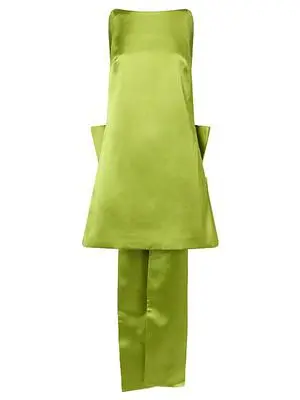 SELF-PORTRAIT Satin Mini Dress With Oversized Bow - Green