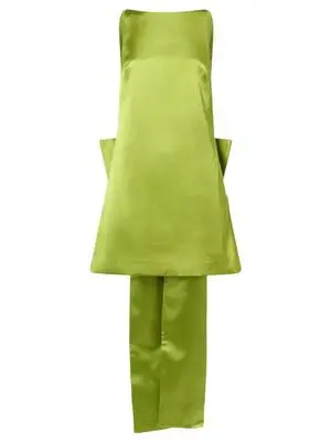 SELF-PORTRAIT Bow Round-neck Sleeveless Satin Mini Dress - Green