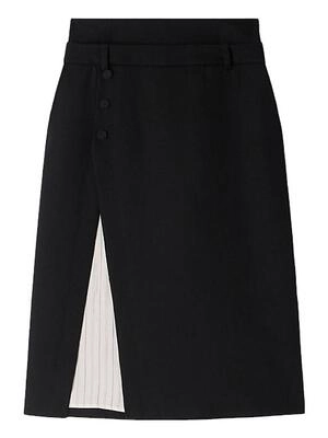 Sandro Mid-rise Split-hem Wool Midi Skirt - Black