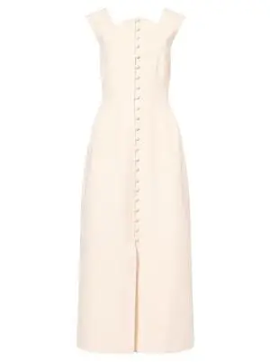 Mona Alshebil Sleeveless Button-front Crepe Maxi Dress - Beige