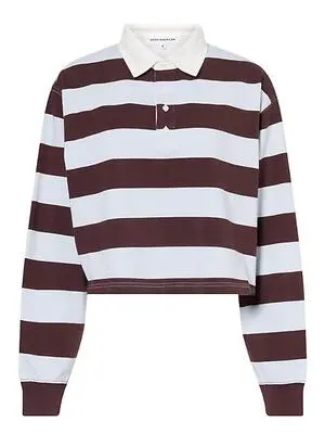 Good American The Cropped Rugby Cotton-jersey Polo Shirt - Espresso Sky Stripe