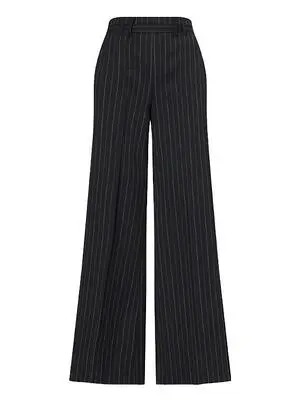ME+EM Pinstriped Wide-leg Wool-blend Trousers - Black