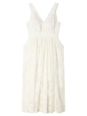 Sandro Floral V-neck Sleeveless Midi Dress - Ecru