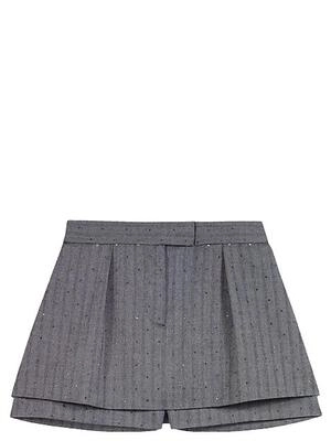 Maje Tailored Rhinestone Embellished Stretch-woven Skort - Grey