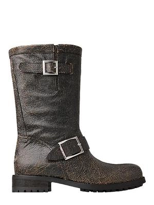 JIMMY CHOO Biker Cracked Leather Knee-high Boots - Black/toffee