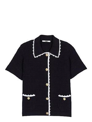 Maje Crochet-trim Knitted Cardigan - Navy