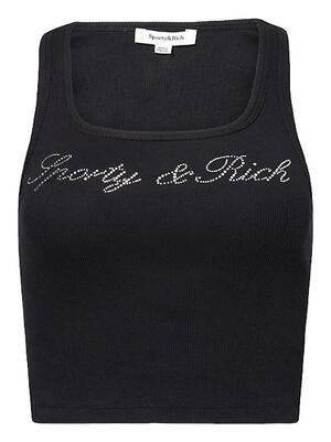 SPORTY & RICH Crystal Logo Cropped Tank Top - Black