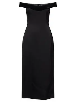 DAVID KOMA David Koma Off-Shoulder Satin Midi Dress With Velvet Trim