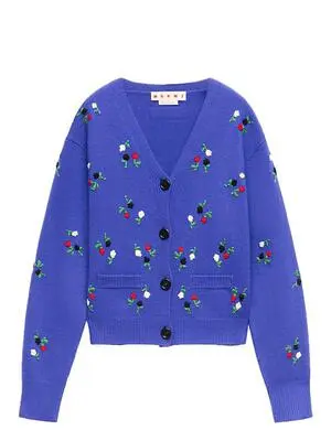 Marni Flower-embroidered Wool And Cashmere Cardigan - Flb59